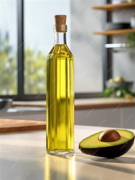 Premium Ai Image Closeup Of A Bottle Of Avocado Oil In A Modern Kitchen
