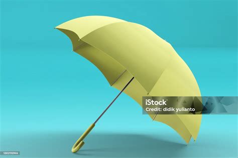 3d 렌더링 우산 전면 및 상단 보기 나무 손잡이가 있는 빈 파라솔의 사실적인 모형 봄 가을 또는 몬순 시즌에 우보호를 위한 클래식 액세서리 건조한에 대한 스톡 사진 및