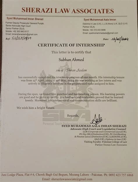 Subhan Ahmed On Linkedin Recently Completed My Internship At Sherazi Law Associates And Im