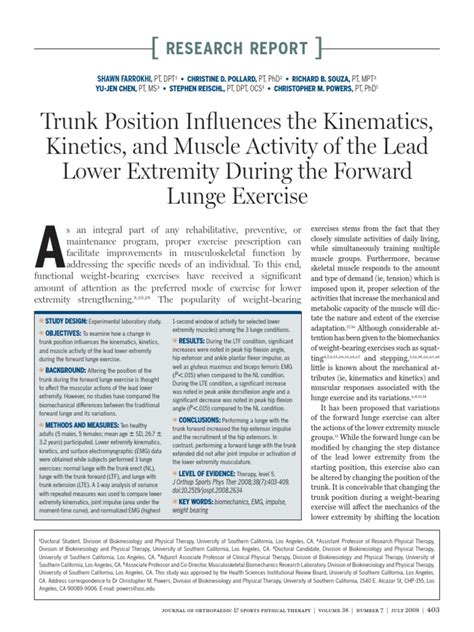 Trunk Position Influences The Kinematics Farrokhi 2008 Pdf Electromyography Human Leg