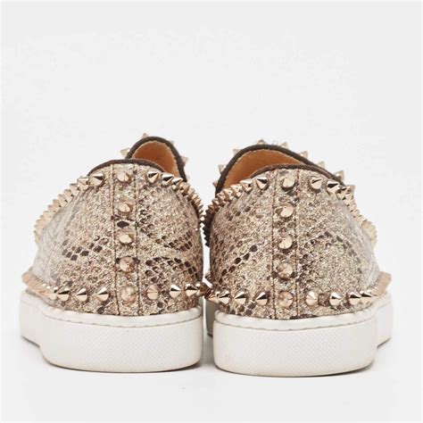 Christian Louboutin Two Tone Python Print Glitter Pik Boat Sneakers