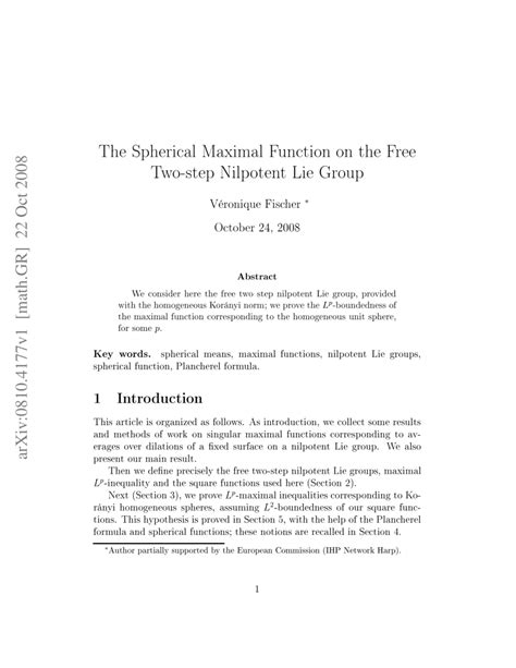 PDF The Spherical Maximal Function On The Free Two Step Nilpotent Lie Group