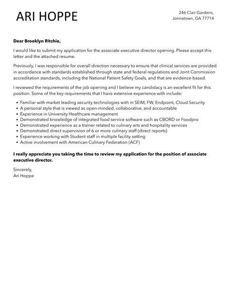 Associate Executive Director Cover Letter Velvet Jobs