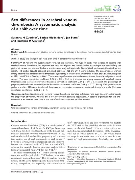 Pdf Sex Differences In Cerebral Venous Thrombosis A Systematic