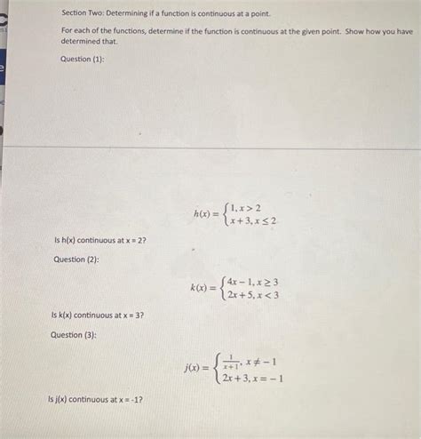 Solved Section Two Determining If A Function Is Continuous Chegg