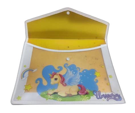 plastic multicolor unicorn button file folder for school paper size