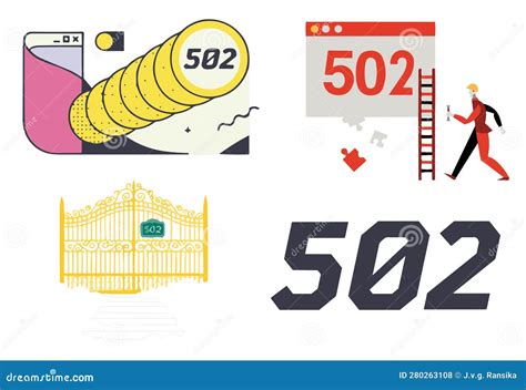 Set Of Clip Arts Sings Concept Of Website Error 502 Error Code Stock