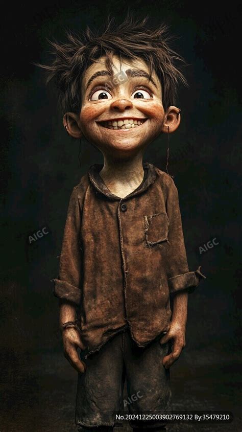 Ai创作图卡通写实人物 泥塑小男孩 3d卡通人物 卡通写实漫画人物设计 卡通写实漫画人物 写实漫画人物 小野人男孩 苦难的童年泥塑 3d卡通形象 数字艺术角色 人物表情生动夸张 卡通写实漫画