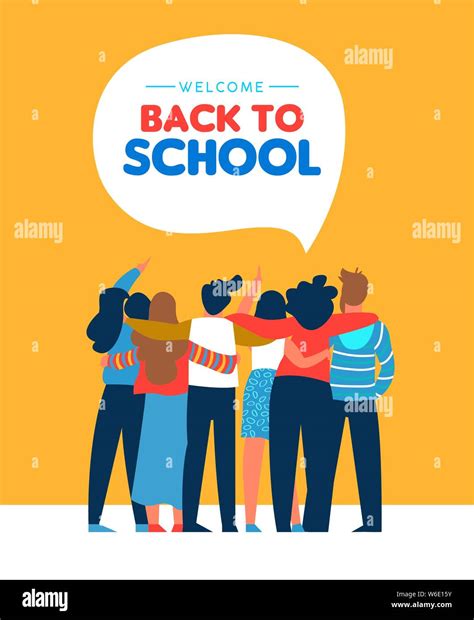 Welcome Back To School Card Illustration Of Diverse Teen Student Group