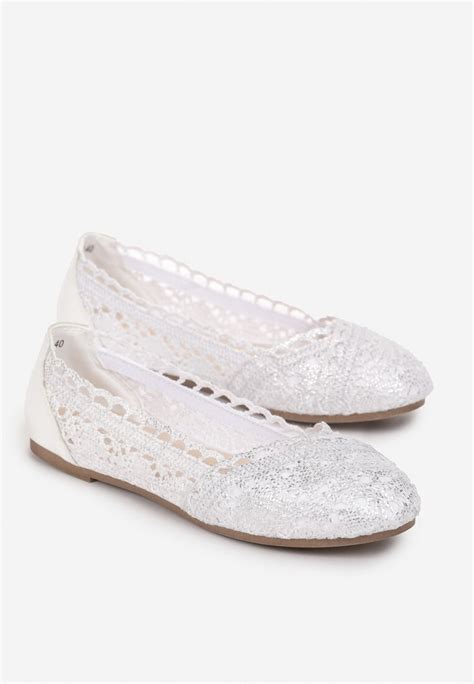 Srebrne Balerinki Koronkowe Sham Renee