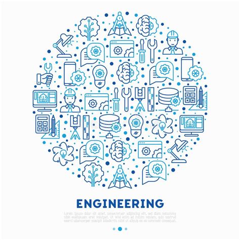 Engineering Concept In Circle With Thin Line Icons Stock Vector