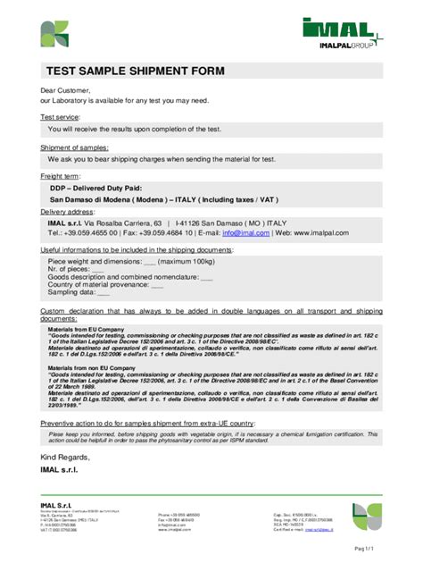 Fillable Online Test Sample Shipment Form Fax Email Print Pdffiller