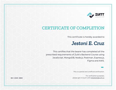 zuitt coding bootcamp certificate of completion