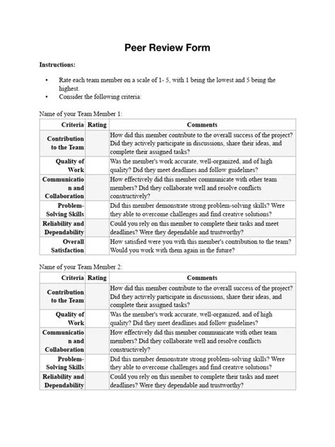 Peer Review Form Pdf