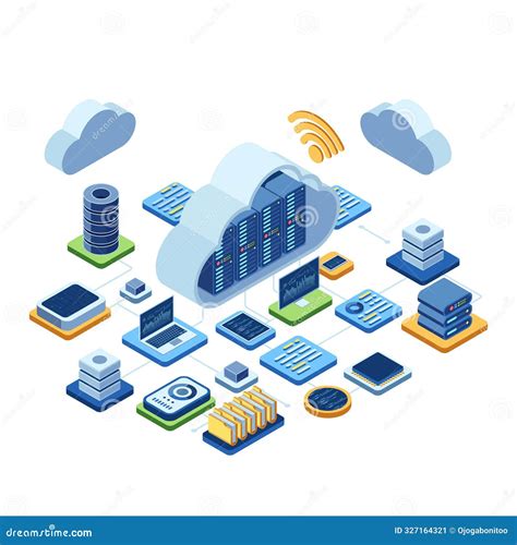 Isometric Cloud Computing Technology With Data Network Stock Illustration Illustration Of