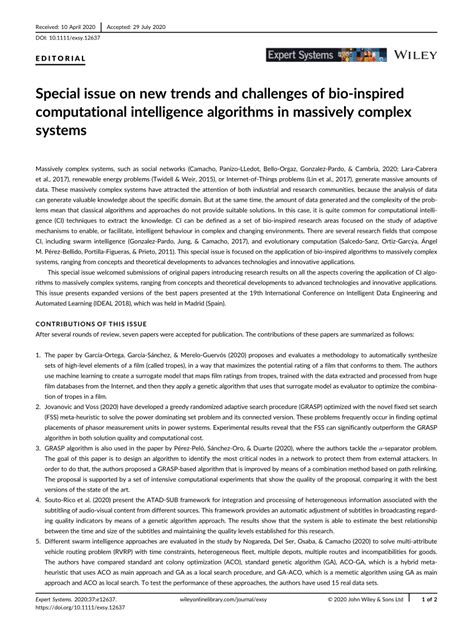 Special Issue On New Trends And Challenges Of Bio‐inspired Computational Intelligence Algorithms