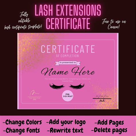 Lash Extensions Certificate Eyelash Extensions Diy Certificate