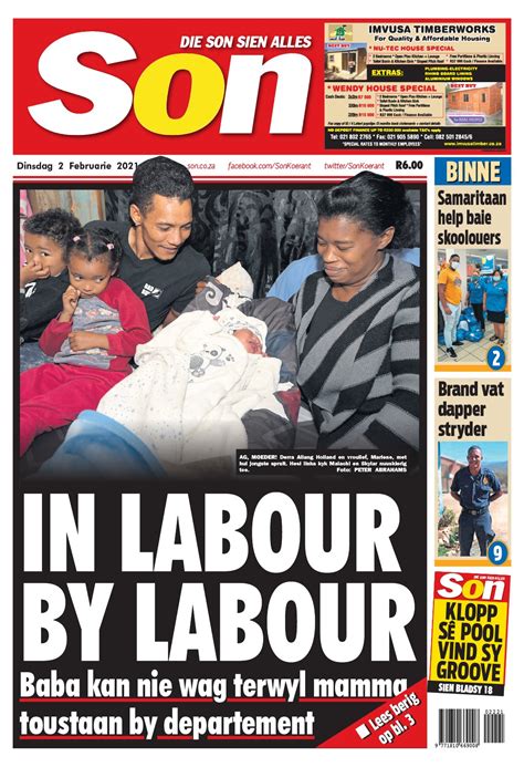 Son Koerant Dinsdag 2 Februarie 2021 Op Die Voorblad En Facebook