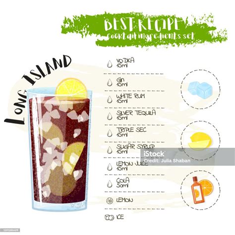 롱 아일랜드 바에서 음료를 만들기 위한 칵테일과 재료 세트를 이미지한 것입니다 만화 스타일입니다 벡터 일러스트레이션 공휴일에 대한 스톡 벡터 아트 및 기타 이미지 Istock