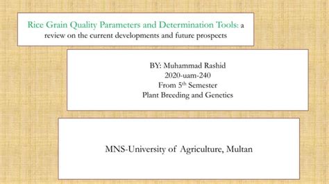 Rice Grain Quality Parameters And Determination Tools Pptx