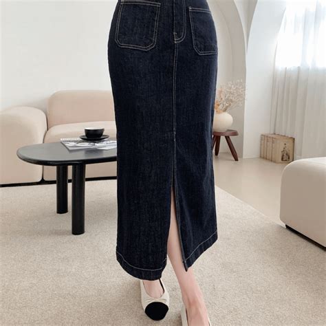 쫀쫀 밴딩 포켓 롱 트임 스커트 S M L XL