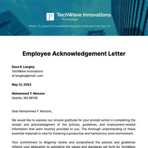 10 Employee Acknowledgement Letter Templates Free Pdf Word Format