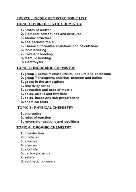 Edexcel Igcse Chemistry Topic LIST 2 EDEXCEL IGCSE CHEMISTRY TOPIC