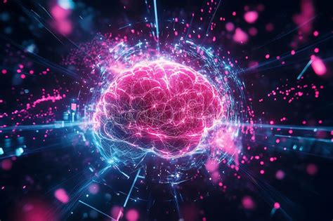 Glowing Pink Brain Abstract Digital Neural Network Connections With
