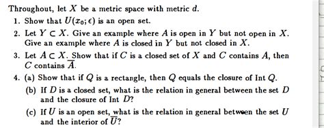 solved throughout let x be a metric space with metric d 1