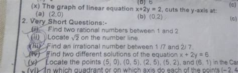X The Graph Of Linear Equation X 2y 2 Cuts The Y Axis At A 2 0 2