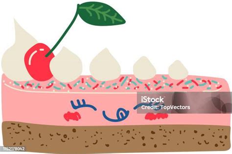 행복 한 귀여운 맛 있는 조각 케이크 만화 캐릭터 사랑 스러운 귀 엽 다 디저트 재미 있는 얼굴 벡터 일러스트 귀여운에 대한 스톡 벡터 아트 및 기타 이미지 Istock