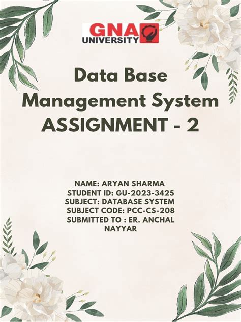 Data Base System Assignment 2 Pdf