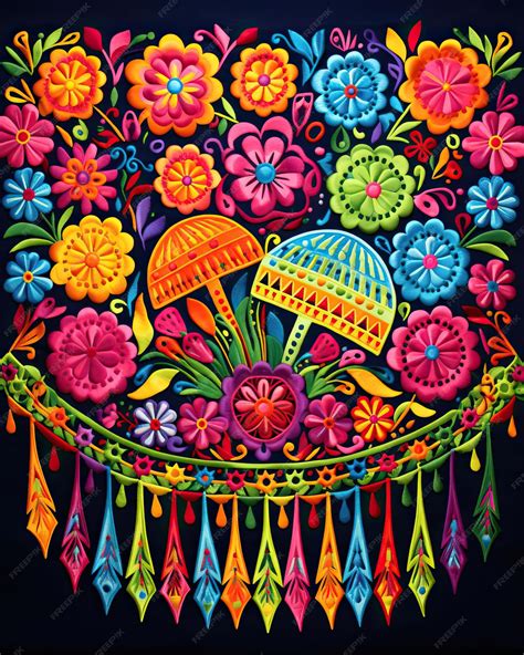 Premium Ai Image A Radiant Mexican Embroidery Design Featuring A