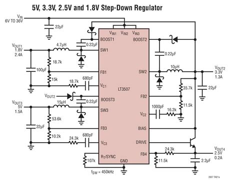 Lt3507 Typical Application Diseños De Referencia Suministros De Energía Una Sola Salida De Cc