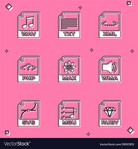 Set Wav File Document Txt Xml Php Max And Wma Vector Image