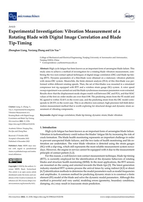 Pdf Experimental Investigation Vibration Measurement Of A Rotating Blade With Digital Image