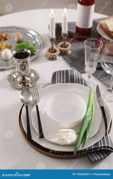 Festive Traditional Passover Table Setting Stock Image Image Of