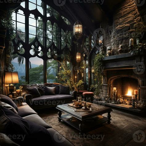 Interior Design Beautiful Living Room Gothic Style Luxury Mansion