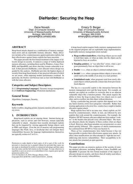Dieharder Securing The Heap 2010 Pdf Hackernews Udocz