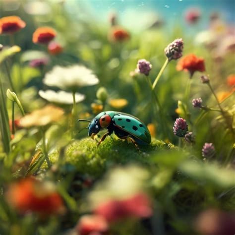Premium Photo A Ladybug Is Sitting In A Field Of Flowers
