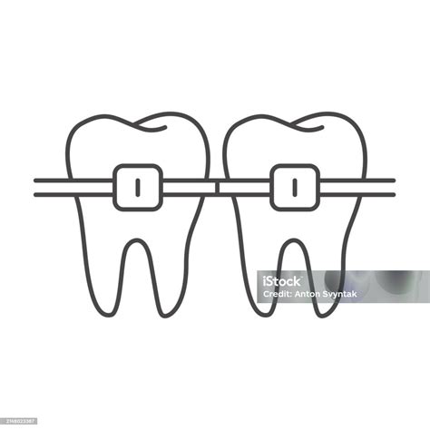 Dental Braces Icon Perfect Pixel Isolated On White Background Outline