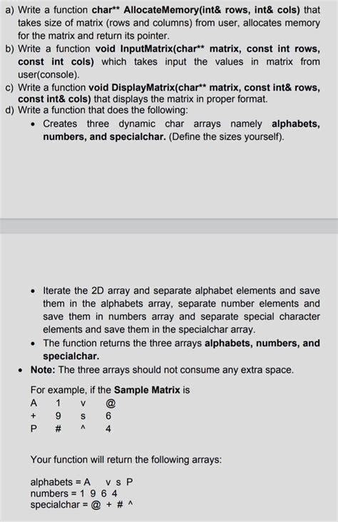 solved a write a function char allocatememory intand rows