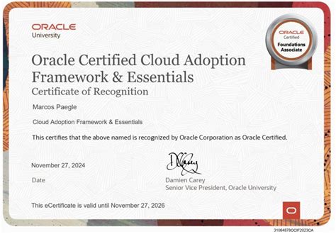 Certificado Em Oracle Certified Cloud Adoption Framework E Essentials