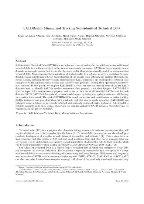 Pdf Satdbailiff Mining And Tracking Self Admitted Technical Debt