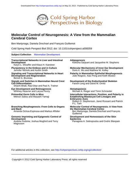 Pdf Molecular Control Of Neurogenesis Aview From The Mammalian