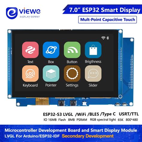 Esp32 Lvgl 7 Inch 800 480 Hmi 8m Psram 16m Flash Arduino Lvgl Wifi Bles