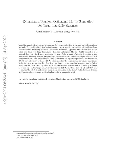 Pdf Extensions Of Random Orthogonal Matrix Simulation For Targetting