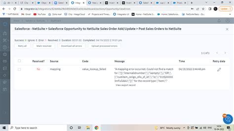 Mapping Error Integration Apps Celigo Connective
