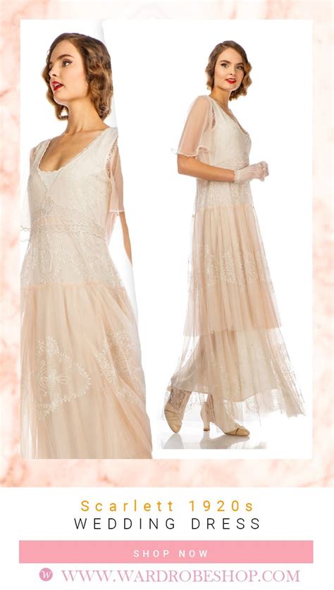 Scarlett 1920s Style Wedding Dress In Peach Ivory By Nataya 1920s