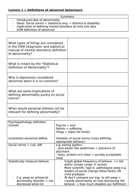 Lec 1 Lecture 1 Notes Lecture 1 Deinitions Of Abnormal Behaviours